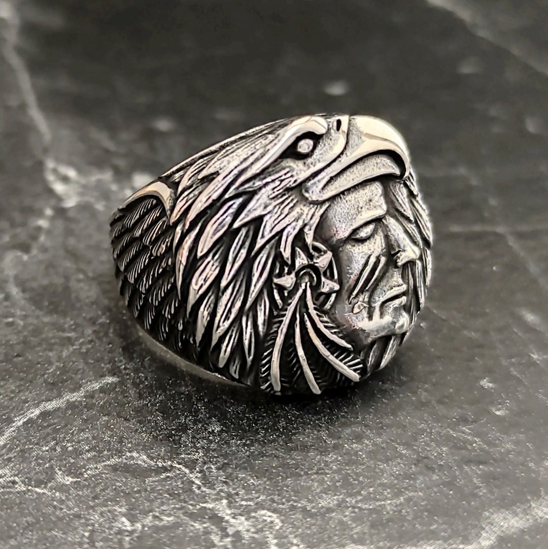 Silver Native American Indian Chief Ring , Silver American Indian Head ...