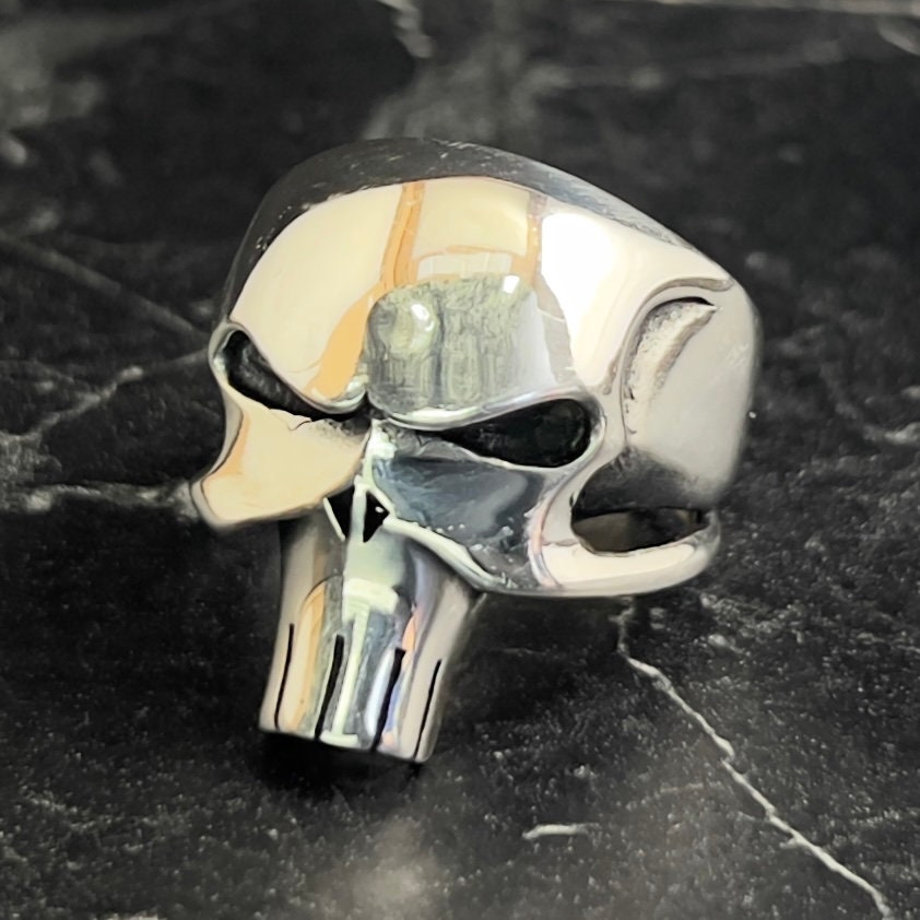 Men the Punisher Skull Silver Ring, Handmade Shiny Silver Ring, Biker Style Ring, Engraved Cool ...