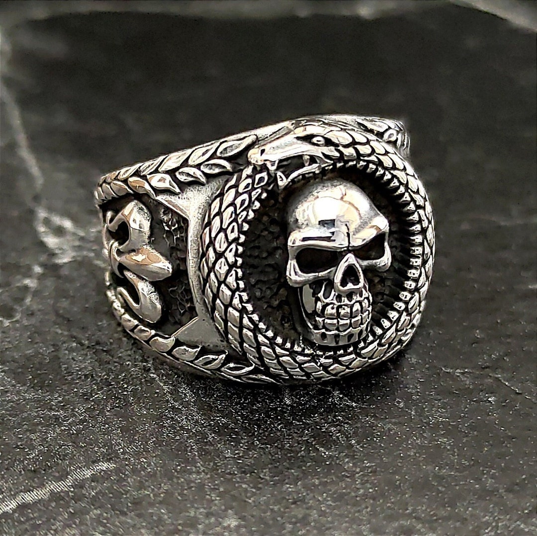925 Sterling Silver Skull Punk Ring , Silver Skull Gothic Ring , Silver ...