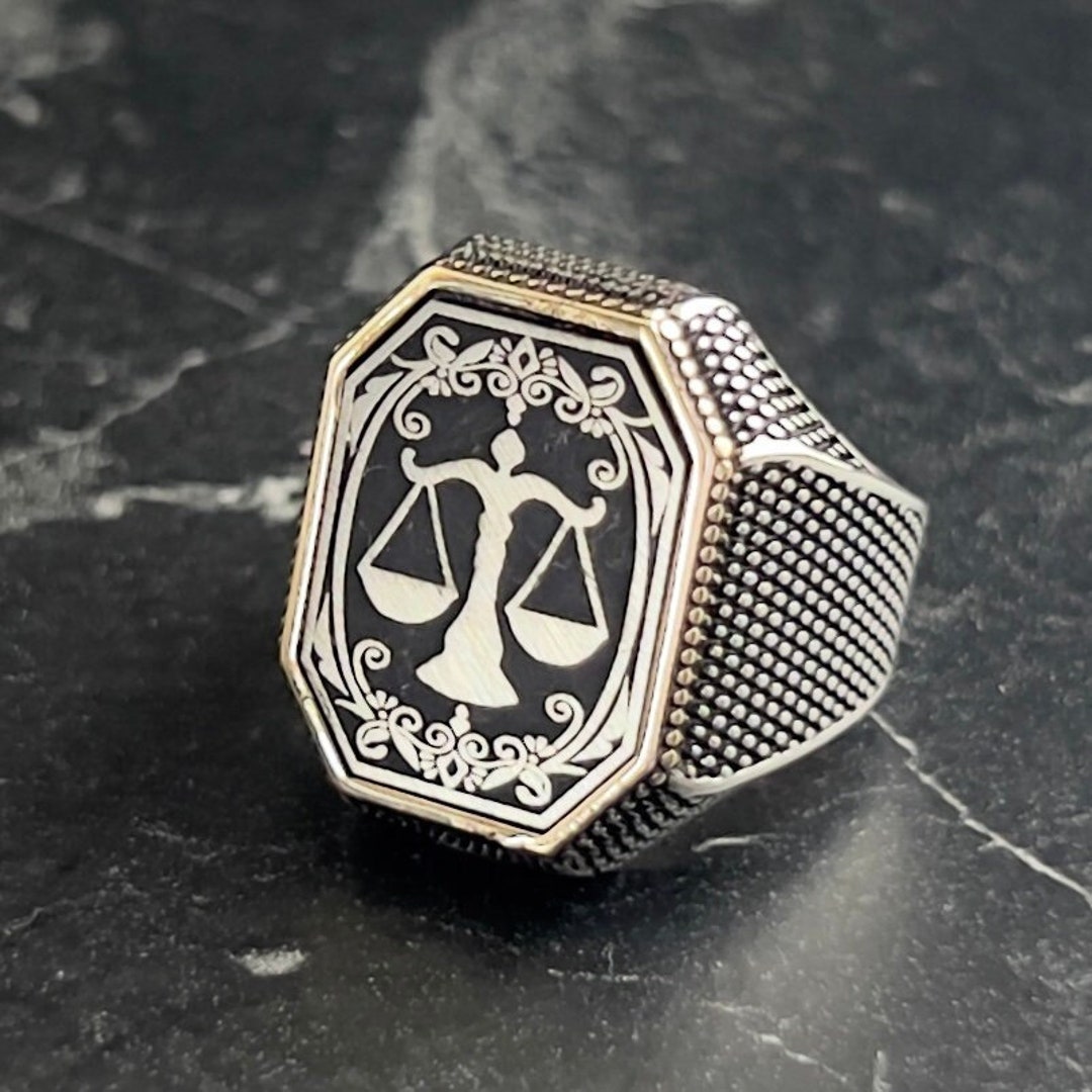 Silver Scales of Justice Men's Ring, Men Handmade Libra Ring, Silver ...