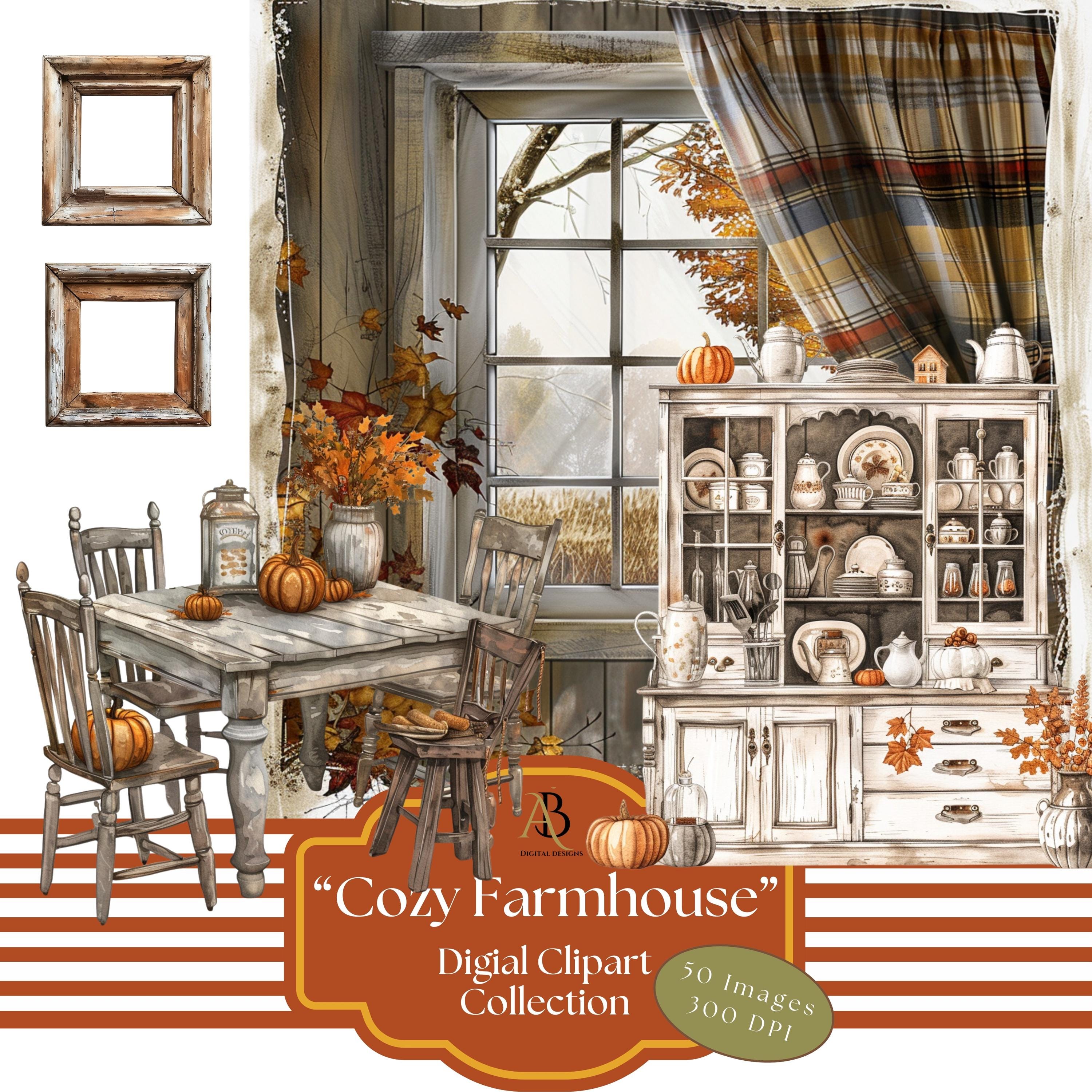 Digital Clipart "cozy Farmhouse", Fall Farmhouse Png's in Autumn, Cozy ...