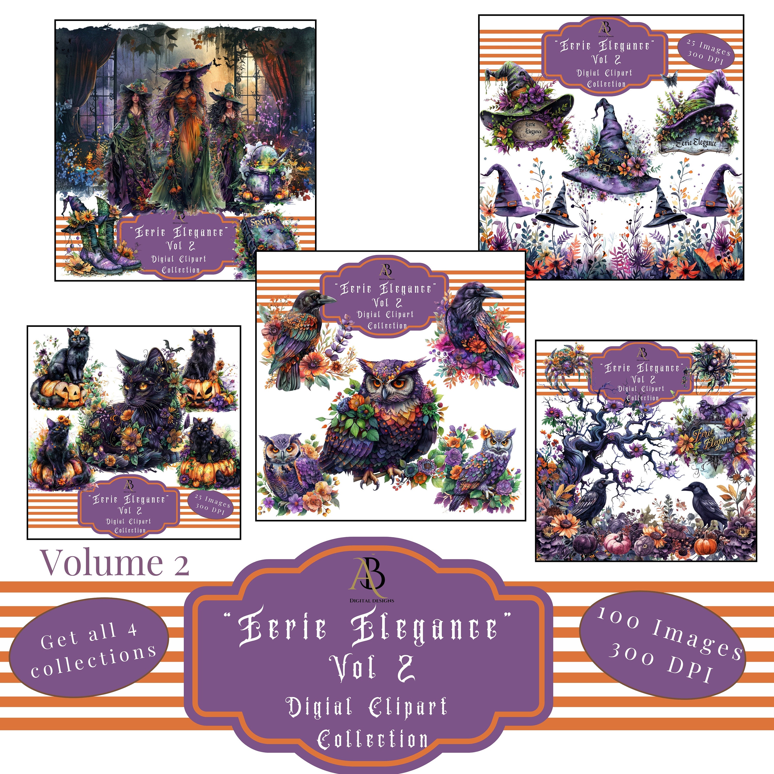 Eerie Elegance 4 Volume Bundle, Digital Clipart Collection, Spooky ...