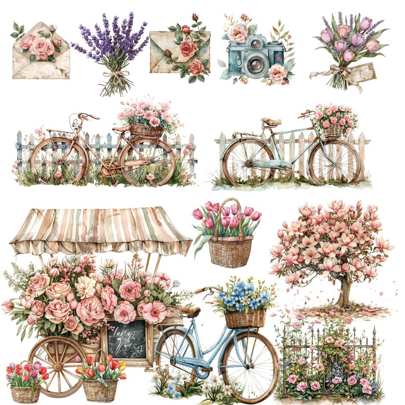 Clipart, Digital, "bonjour Spring" 100 Pngs, Paris in Spring, Eiffel ...