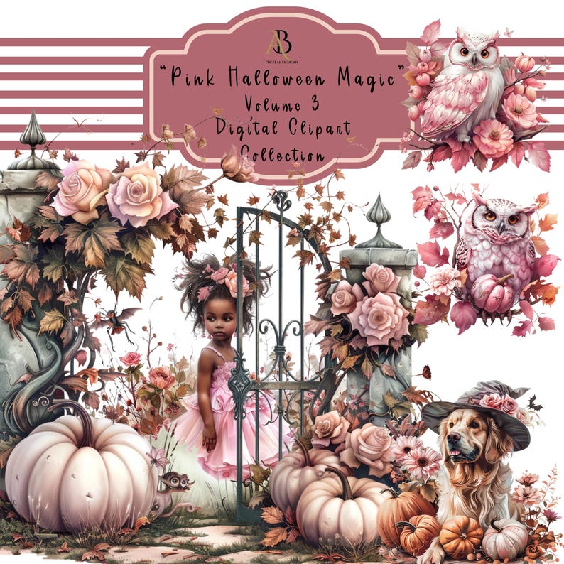 Clipart, Digital, PNG, Whimsical Halloween, "pink Halloween Magic" Vol ...