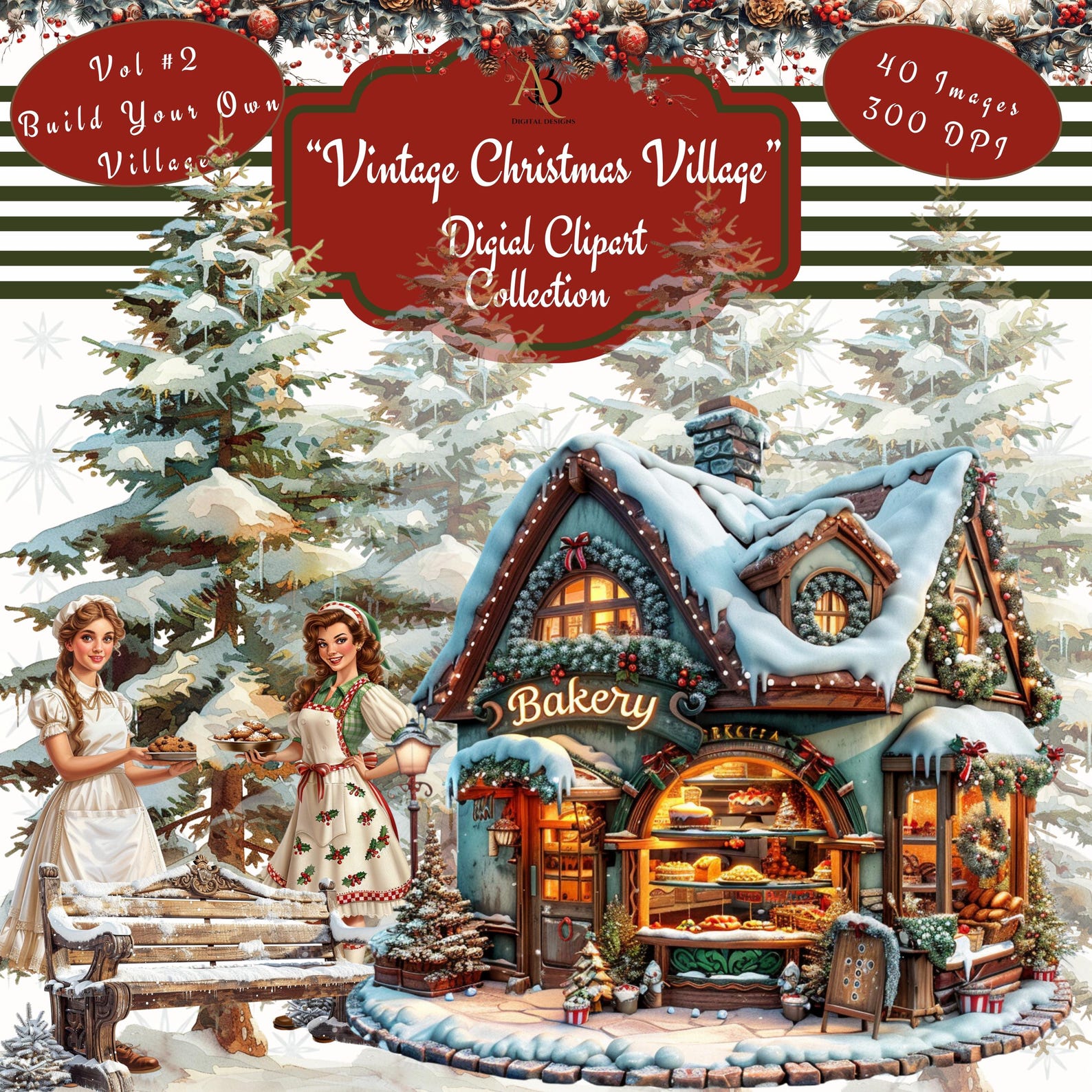 Digital Clipart "vintage Christmas Village - Volume 2" | 40 Pngs ...