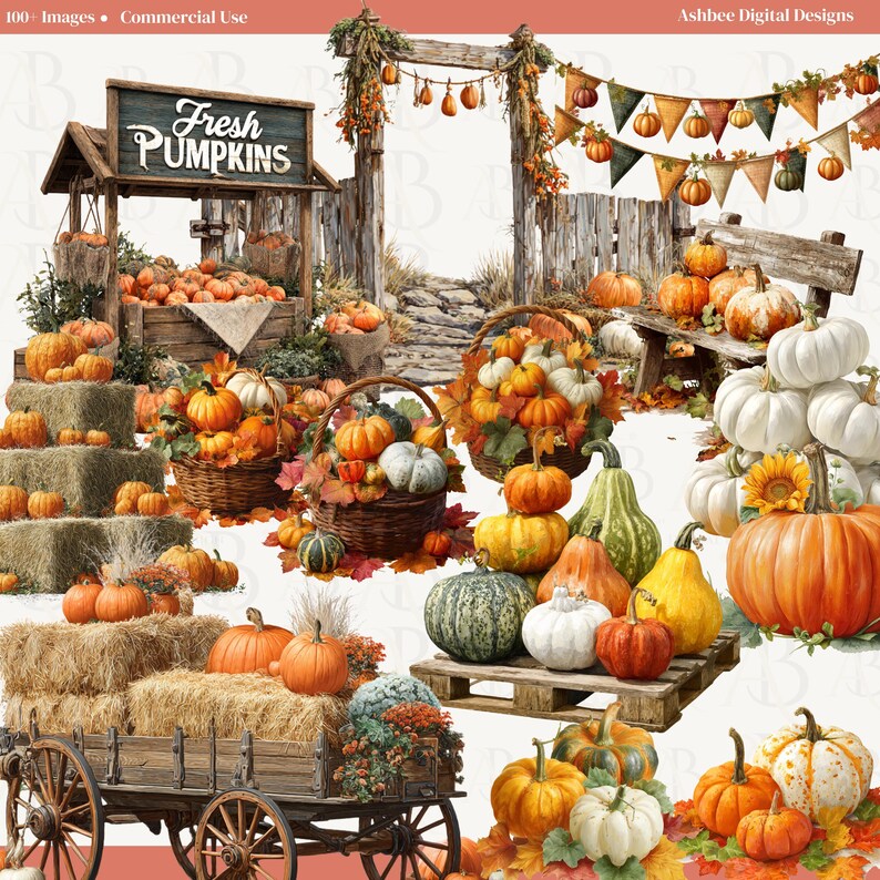 Fall Digital Clipart Bundle | 110+ Png's | Pumpkin Patch, Pumpkin ...
