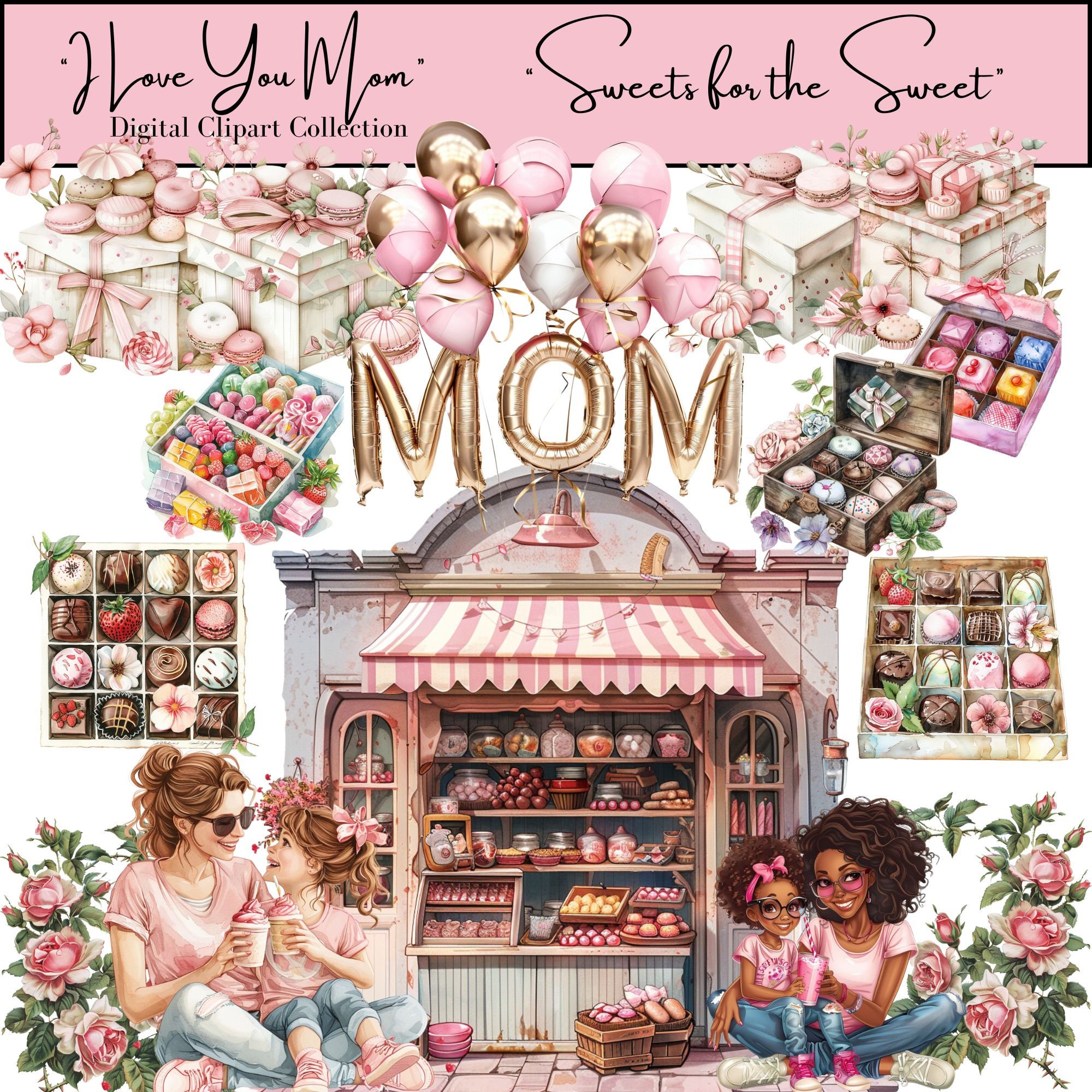 Mothers Day Digital Clipart Set100 Images I Love You Mom high Quality ...