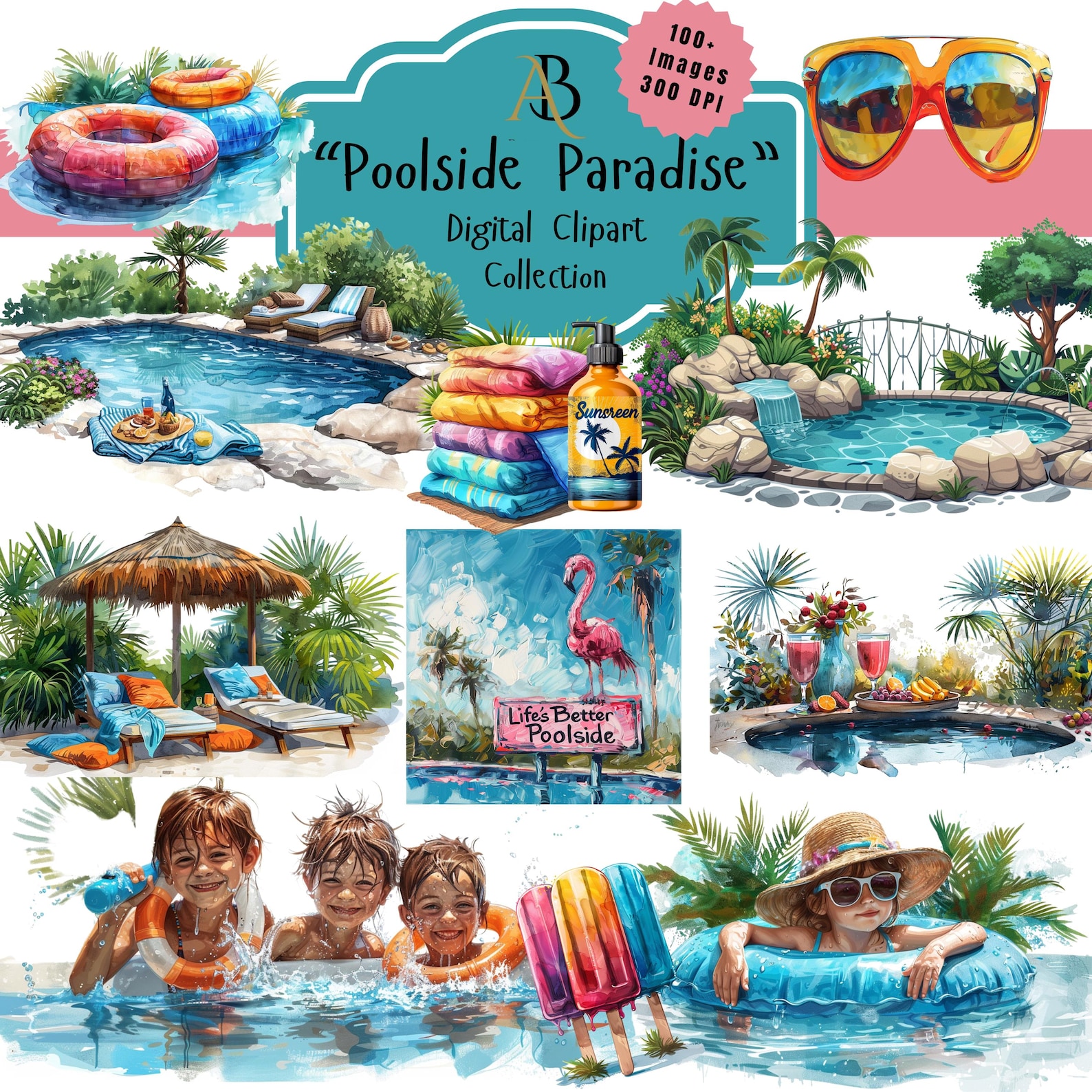 Poolside Paradise Clipart, Summer PNG Graphics (100+ Images) - Etsy