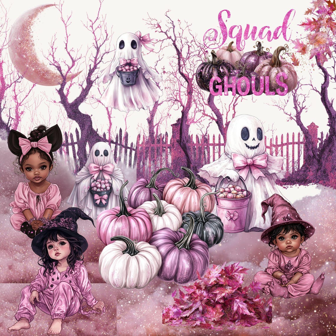 Clipart, Digital, "ghouls Just Wanna Have Fun" 100 Png's, Bright Pink ...