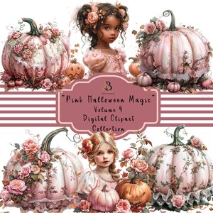 Clipart, Digital, PNG, Whimsical Halloween Pumpkins "pink Halloween ...