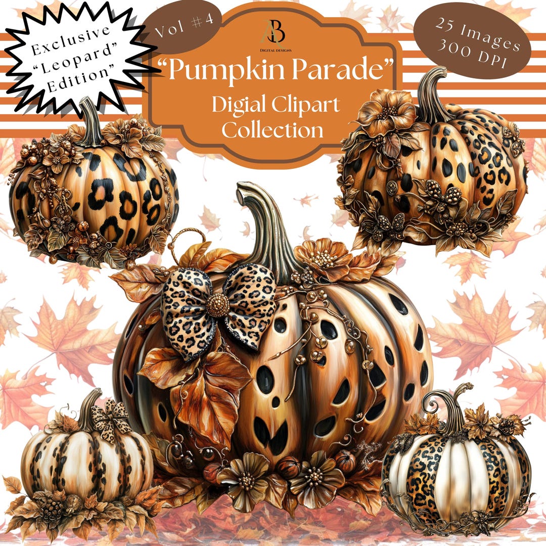 Digital Clipart "pumpkin Parade-vol 4", Exclusive Leopard Pattern ...