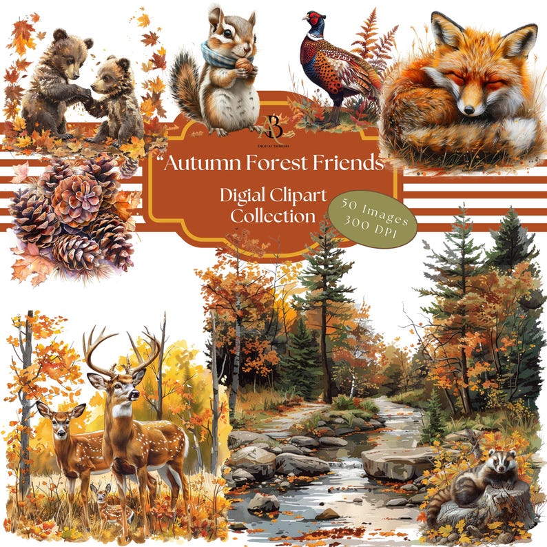 Digital Clipart "autumn Forest Friends", 50 Fall Woodland Animal Png's ...