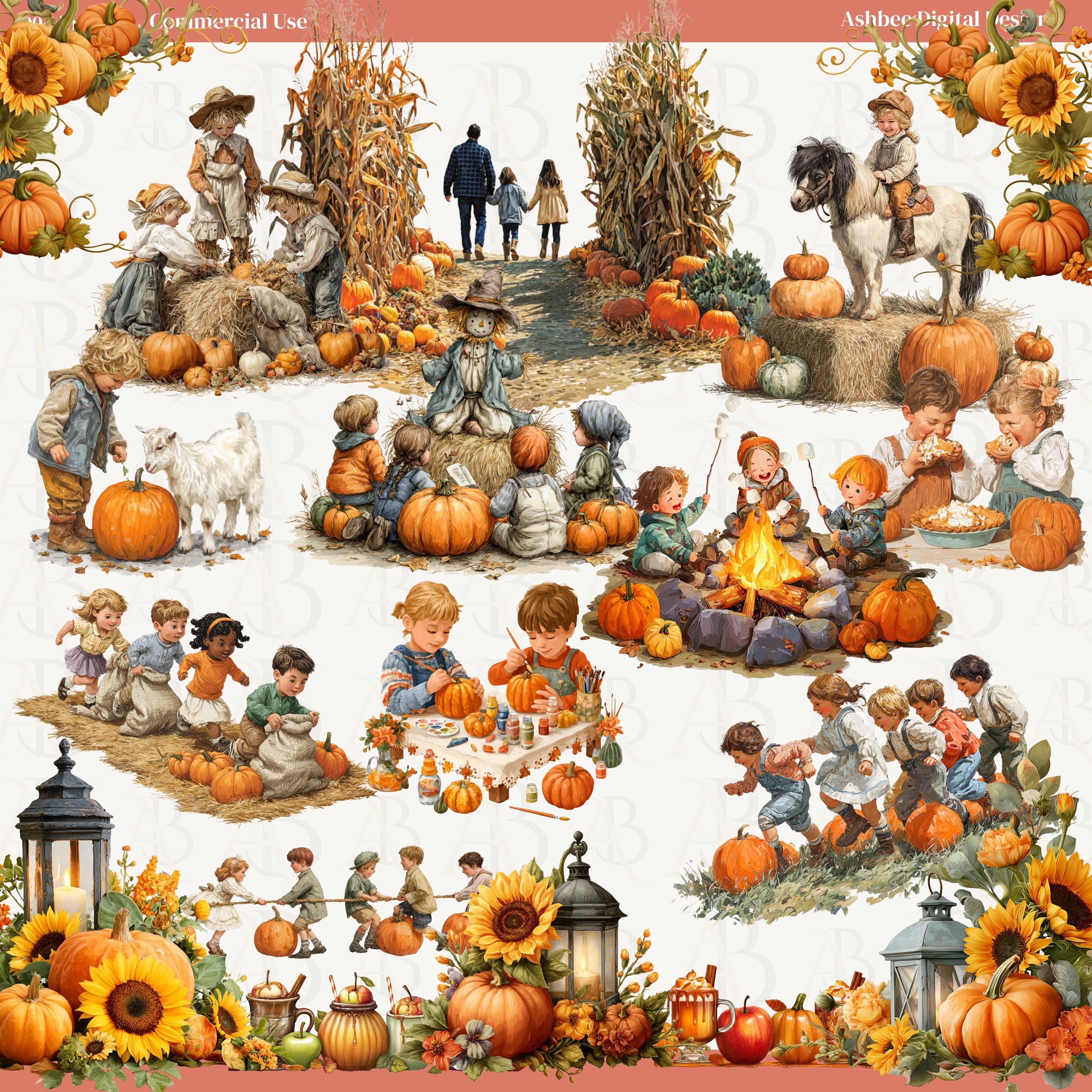 Fall Digital Clipart Bundle | 110+ Png's | Pumpkin Patch, Pumpkin ...
