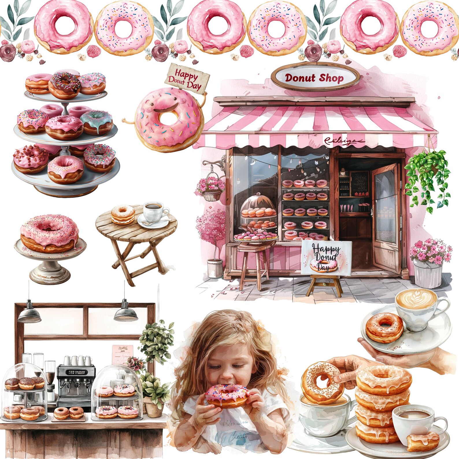Clipart, Digital, "happy Donut Day" 50 Pngs, Donut Png's, Donut Day ...