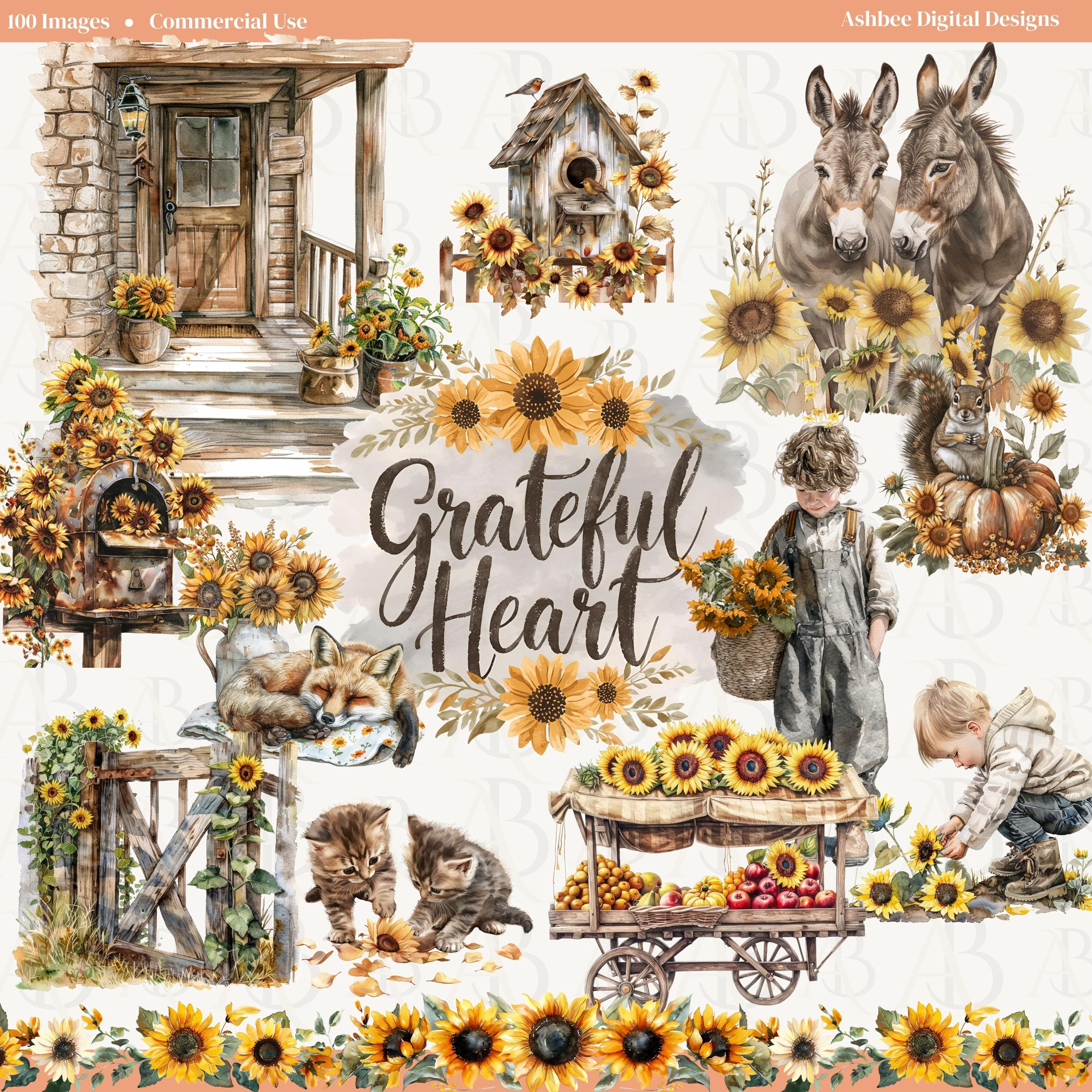 Fall Digital Clipart Bundle | 100 Watercolor Png's | Sunflowers ...