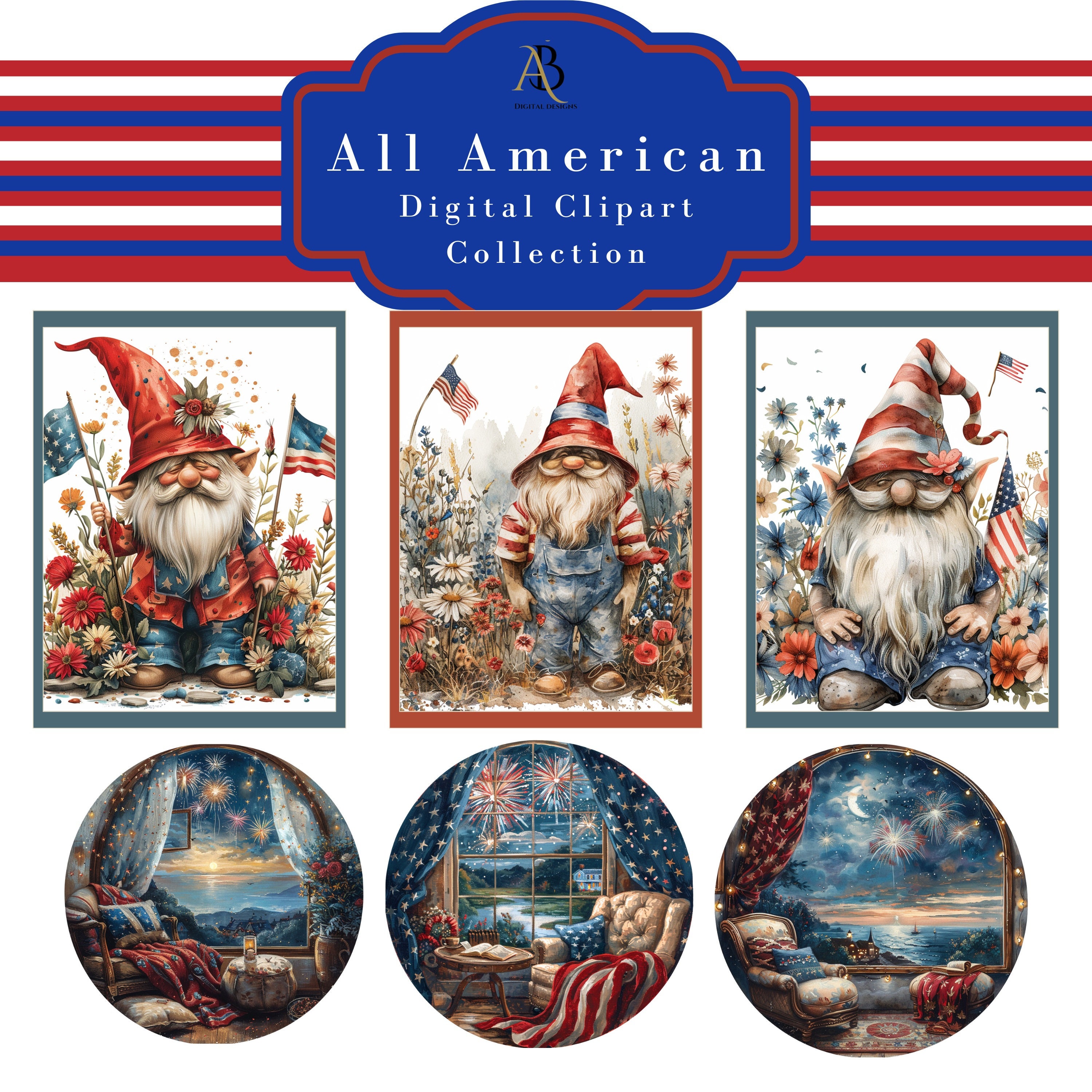 Clipart, Digital Clipart ,PNG, 4th of July, USA Patriotic American Flag ...