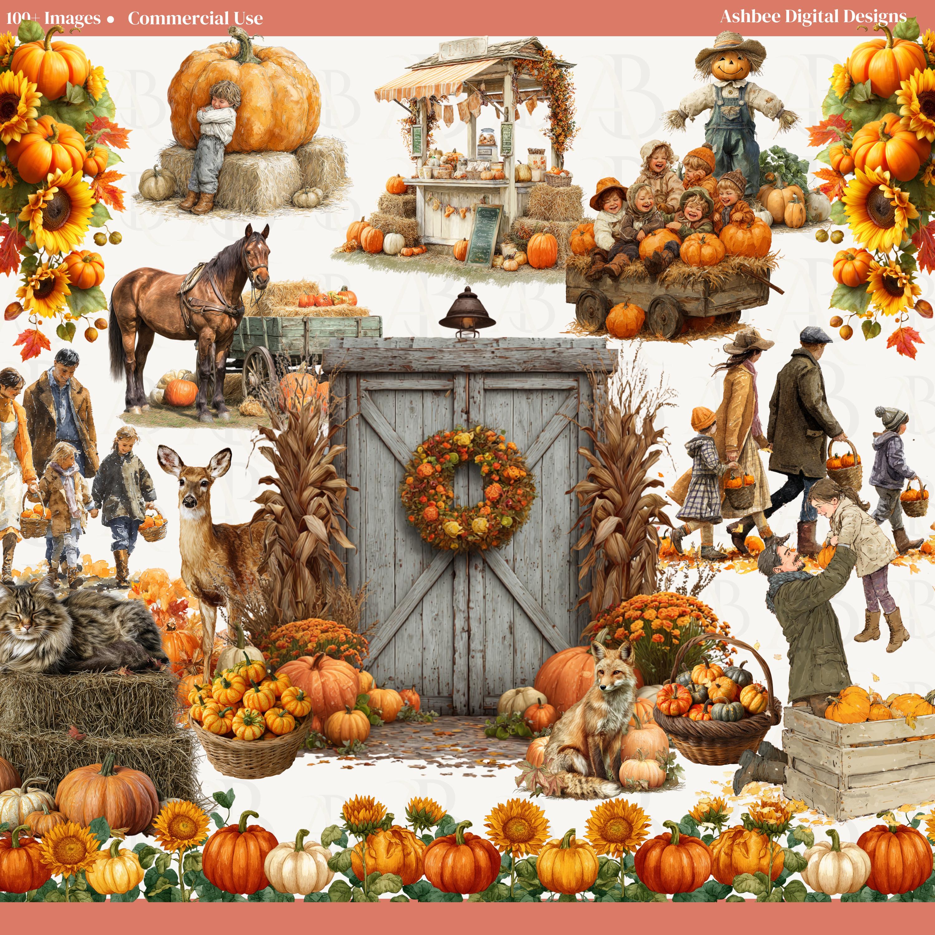 Fall Digital Clipart Bundle | 110+ Png's | Pumpkin Patch, Pumpkin ...