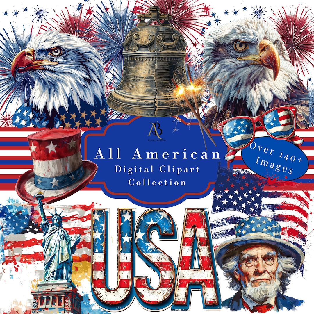 Clipart, Digital Clipart ,PNG, 4th of July, USA Patriotic American Flag ...