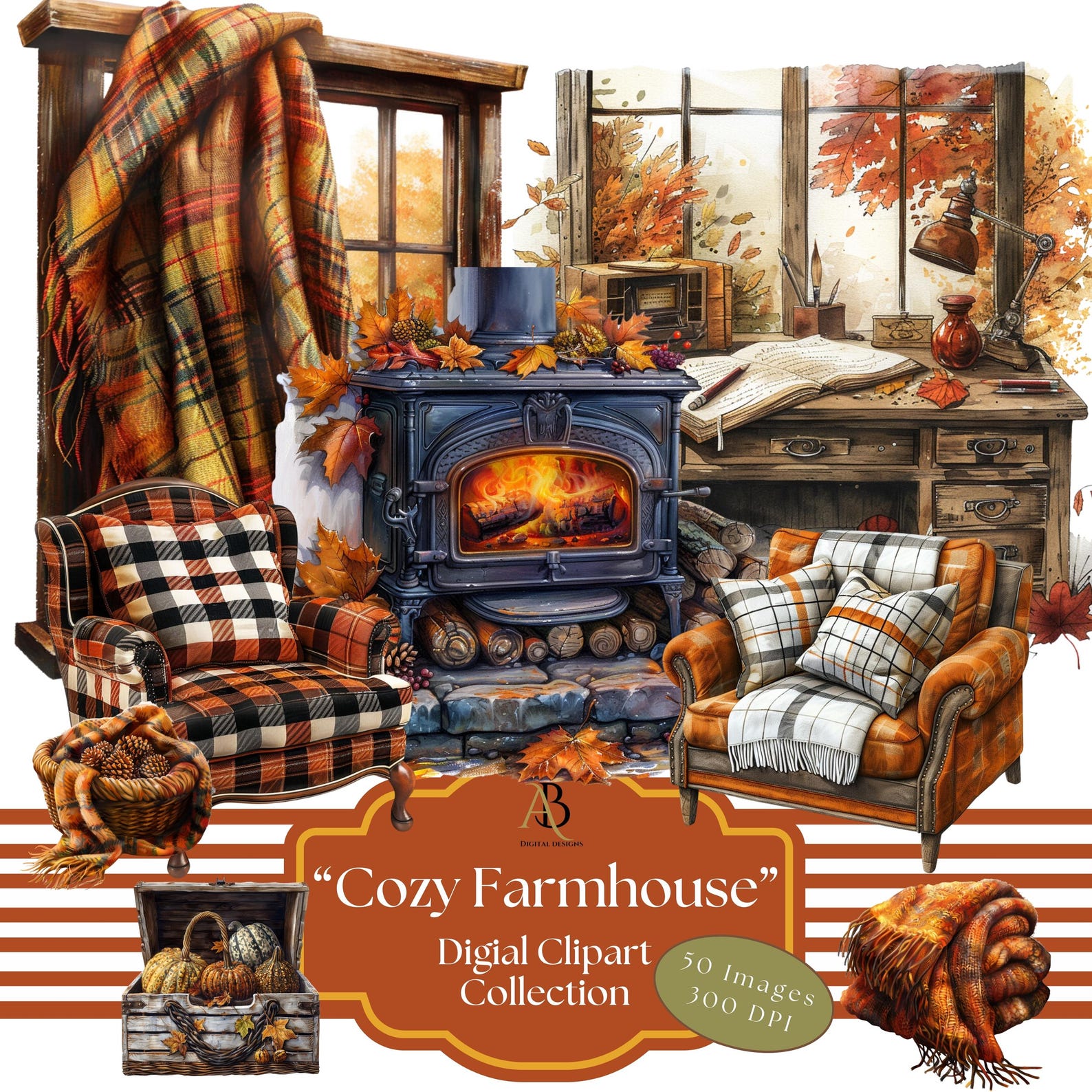 Digital Clipart "cozy Farmhouse", Fall Farmhouse Png's in Autumn, Cozy ...