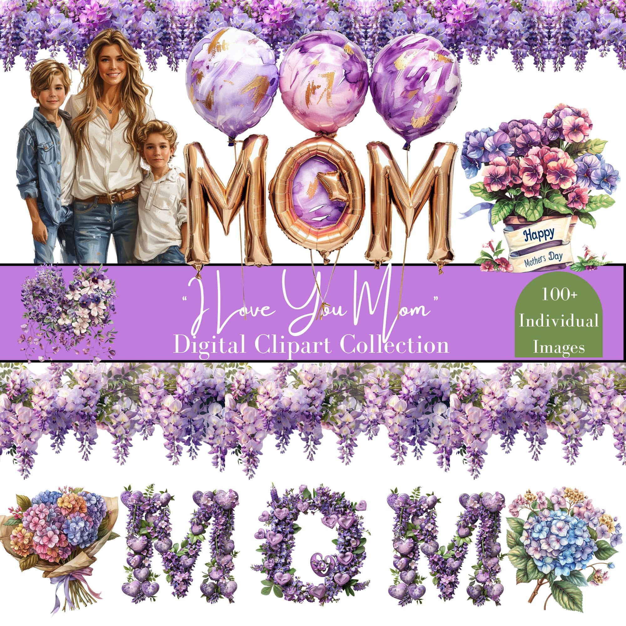 Mothers Day Digital Clipart Set100 Images I Love You Mom high Quality ...
