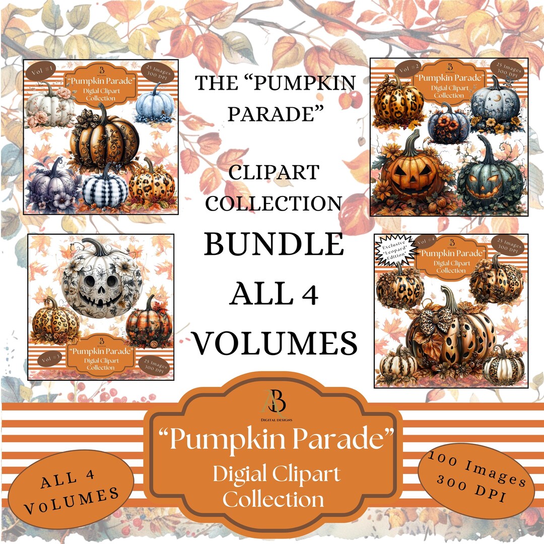 Digital Clipart "pumpkin Parade" Complete 4-volume Bundle – 100 Unique ...