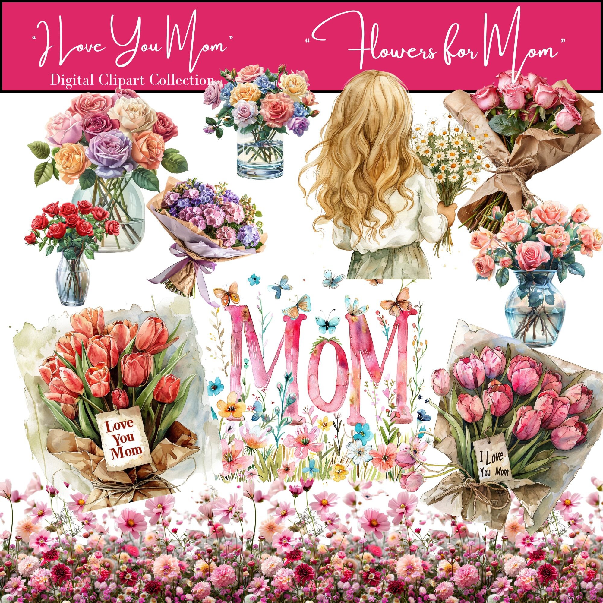 Mothers Day Digital Clipart Set100 Images I Love You Mom high Quality ...