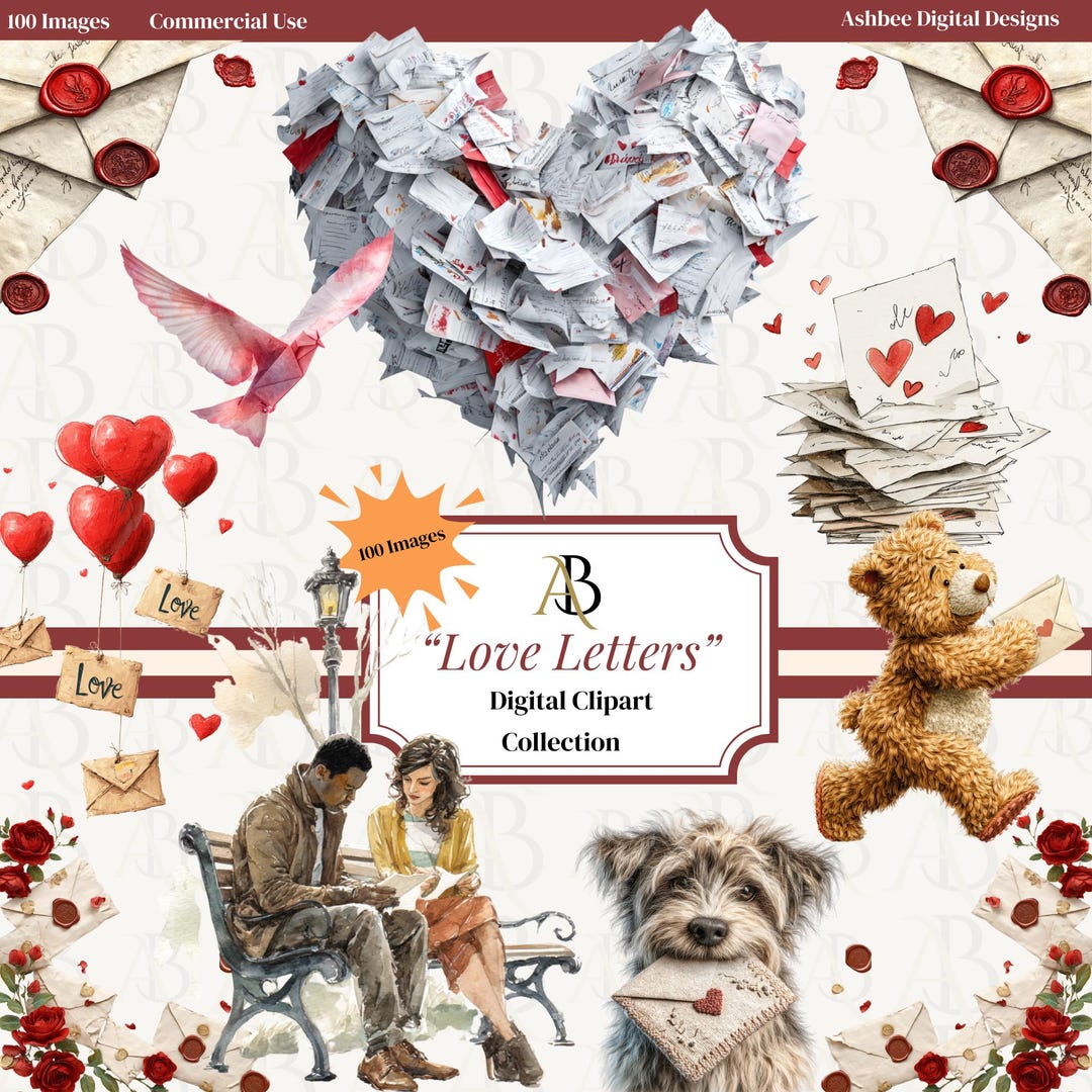 Love Letters Clipart Bundle | Romantic Valentine Clipart | Teddy Bear ...