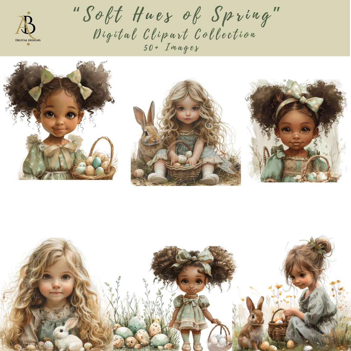 Clipart Digital Clipart PNG Spring Easter Bunnies Flowers Clipart ...