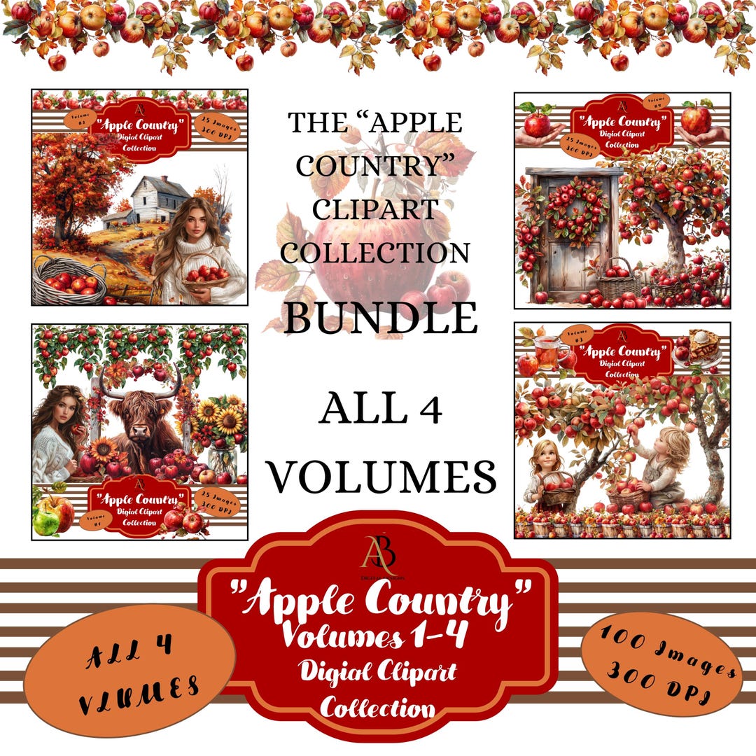 Apple Country - 4 Volume BUNDLE, Clipart, Digital, PNG, Fall Clipart ...