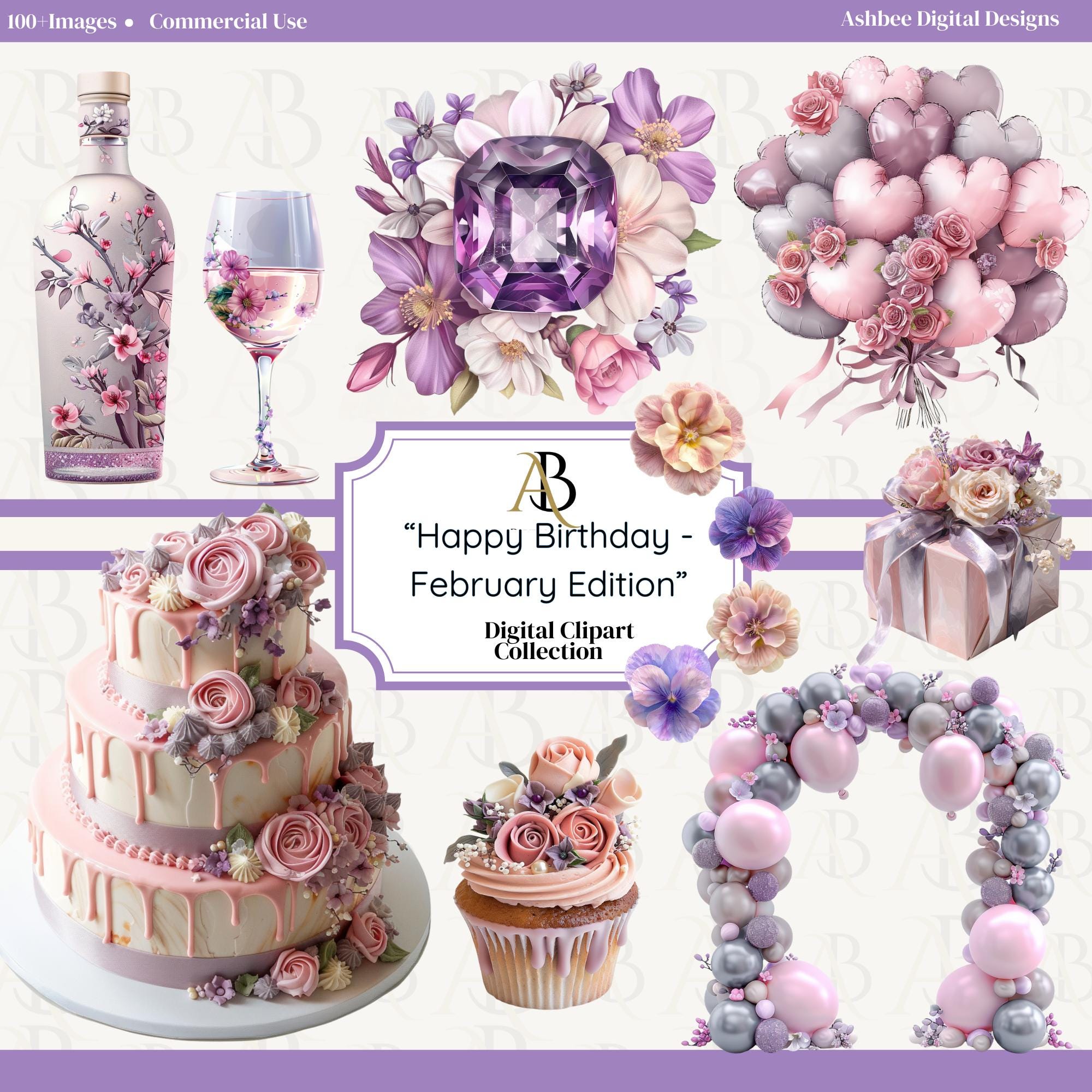 Happy Birthday February Edition Clipart | Amethyst Birthday Decor ...