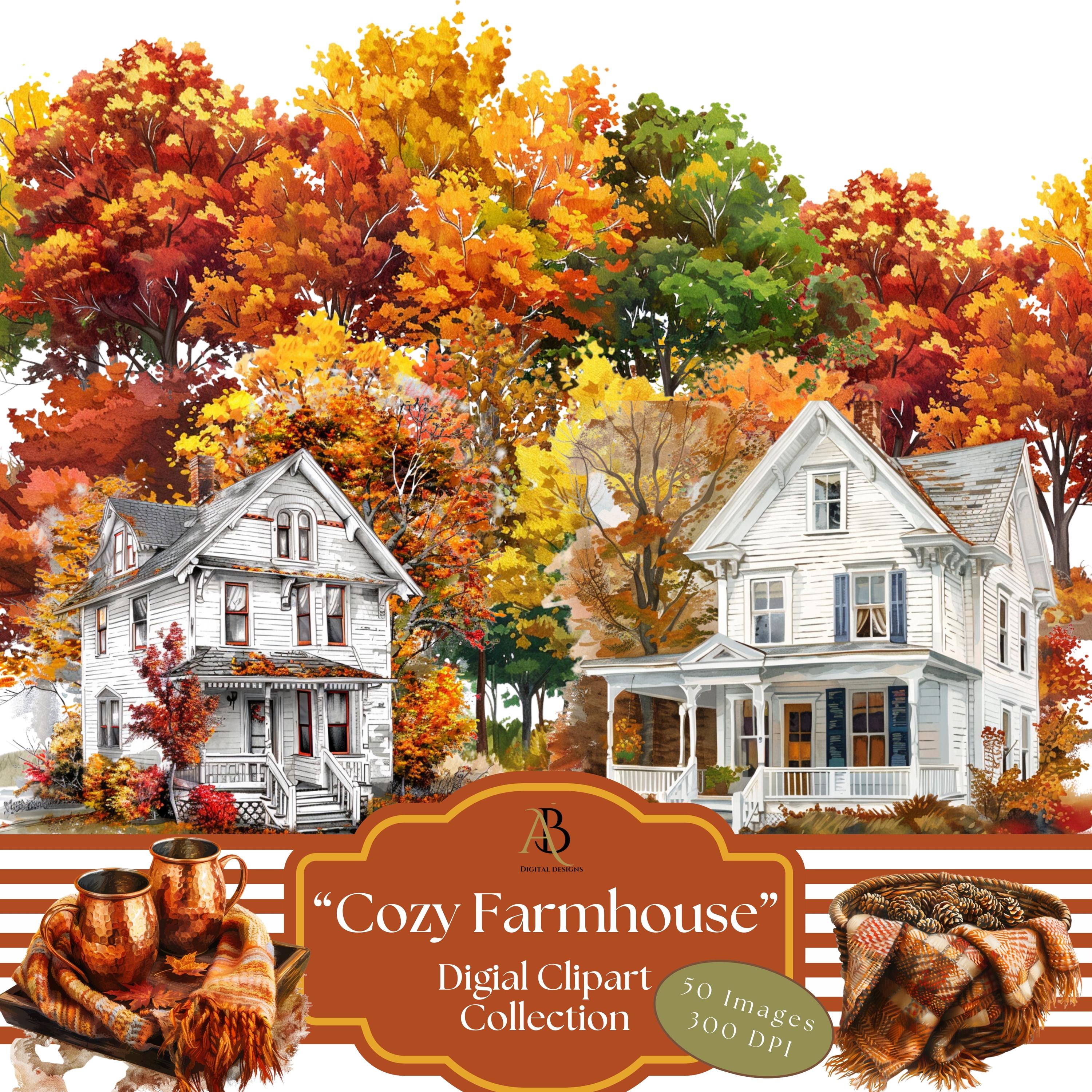 Digital Clipart "cozy Farmhouse", Fall Farmhouse Png's in Autumn, Cozy ...