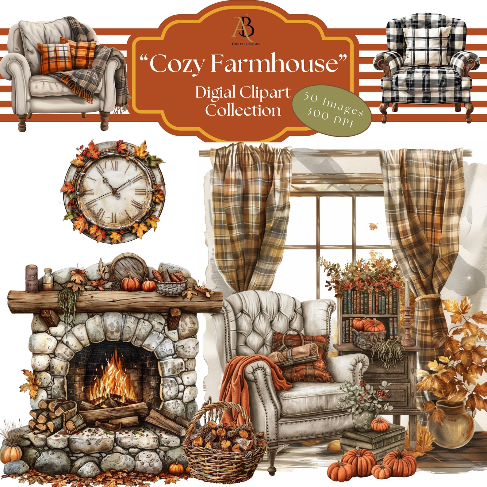 Digital Clipart "cozy Farmhouse", Fall Farmhouse Png's in Autumn, Cozy ...