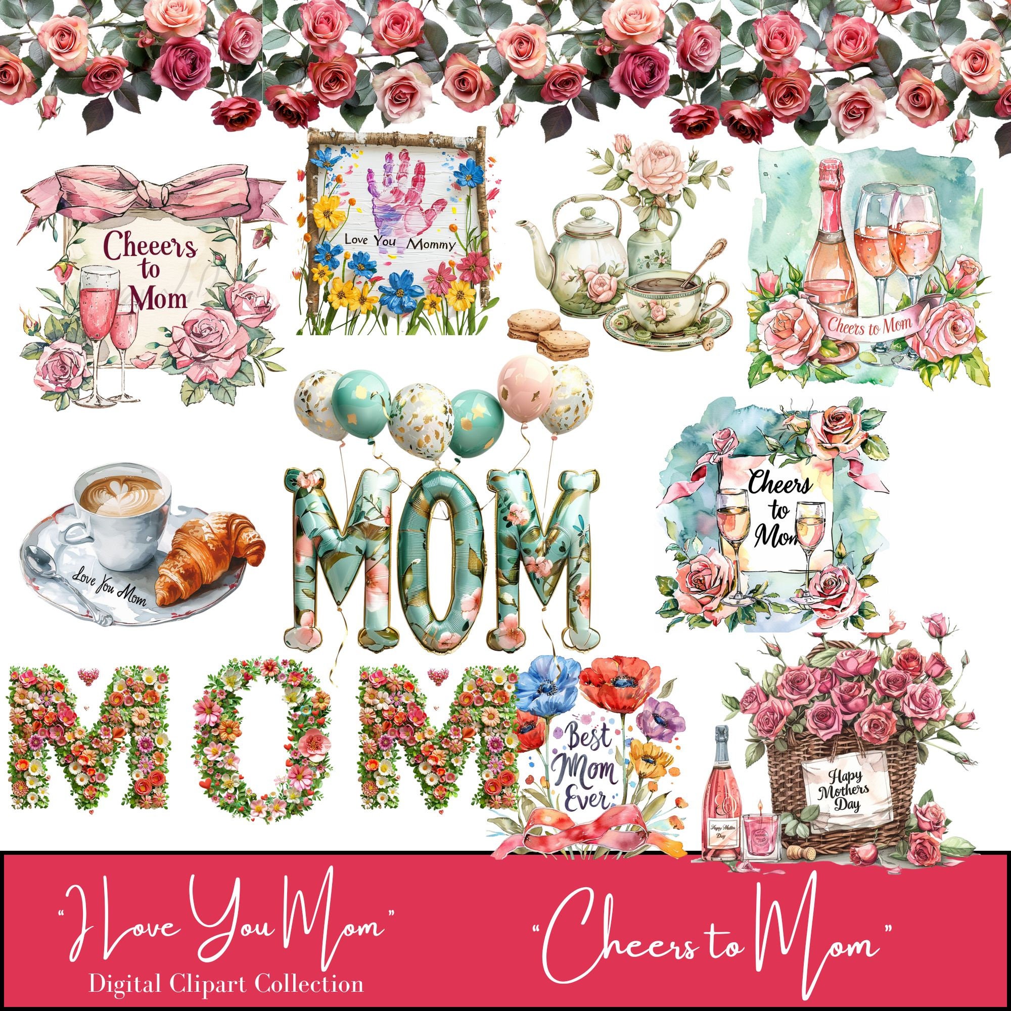 Mothers Day Digital Clipart Set100 Images I Love You Mom high Quality ...