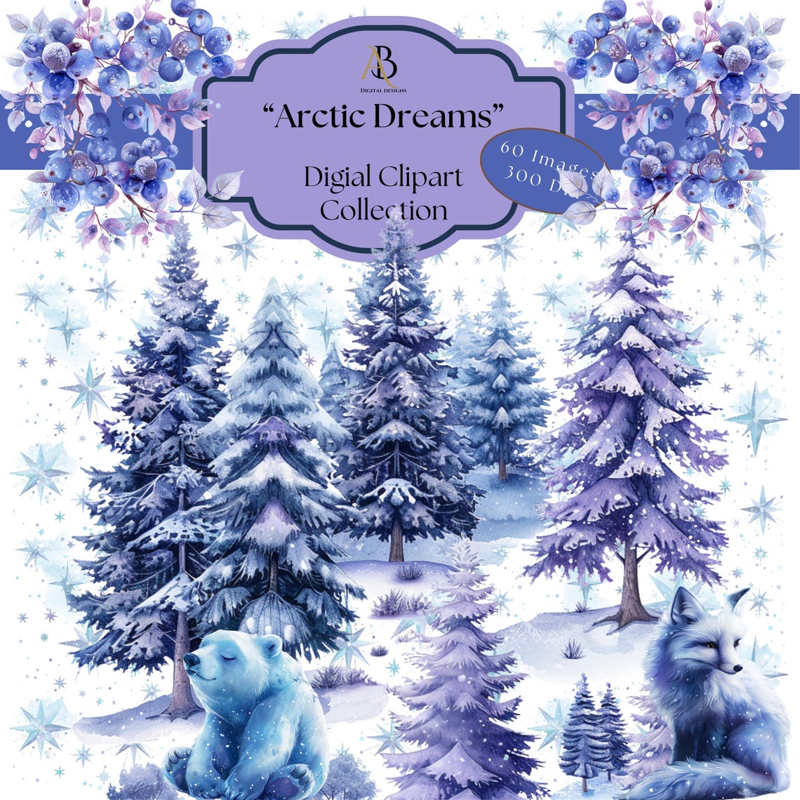 Clipart, Digital, "arctic Dreams" 60 Pngs|winter Collection|snow Capped ...