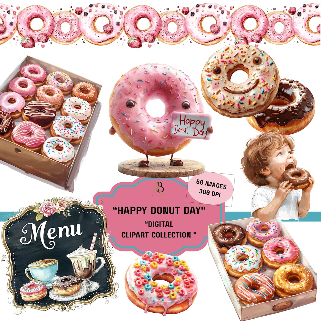 Clipart, Digital, "happy Donut Day" 50 Pngs, Donut Png's, Donut Day ...