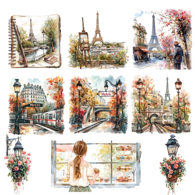 Clipart, Digital, "bonjour Spring" 100 Pngs, Paris in Spring, Eiffel ...