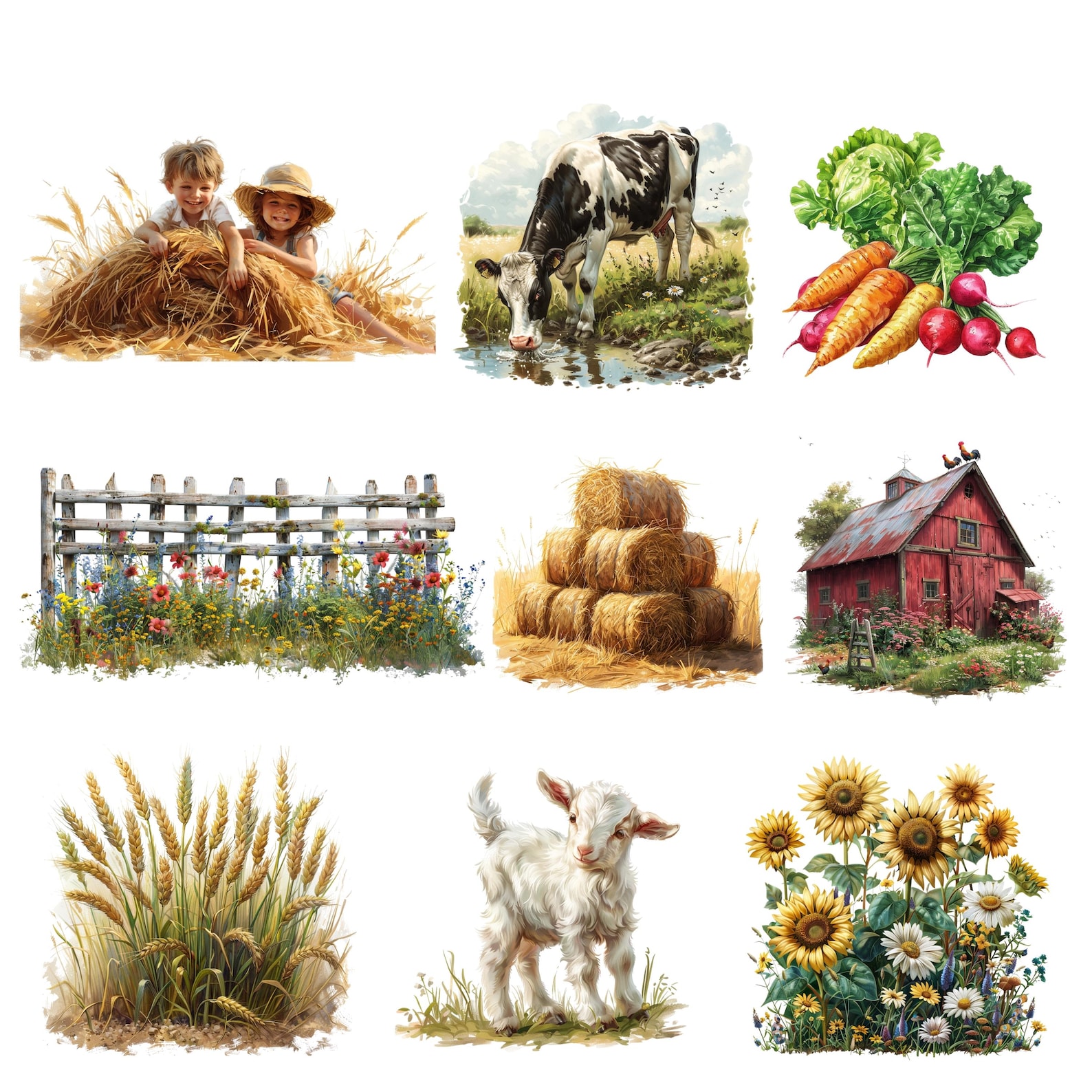 Clipart, Digital, "life on the Farm" 100 Pngs, Spring, Farmhouse, Farm ...