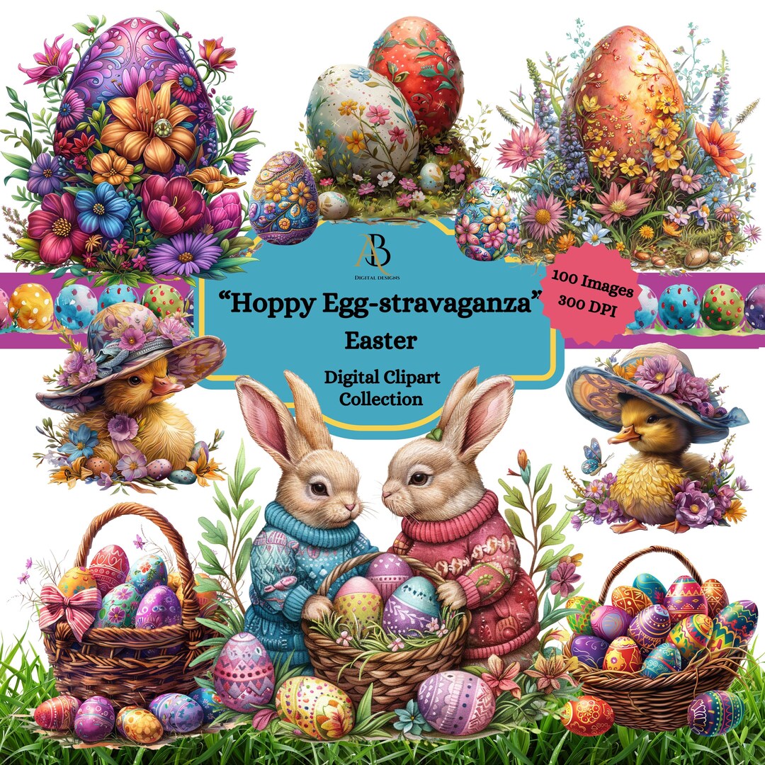 Easter Clipart Collection, Bunnies, Eggs, Ducklings, "hoppy Egg ...