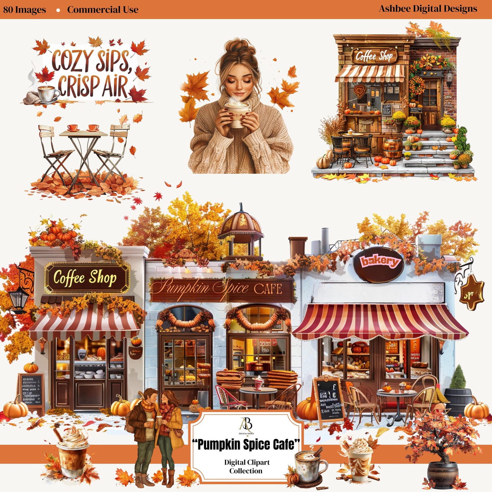 Clipart, Digital, "pumpkin Spice Cafe" 80 Png's, Cozy Fall Coffee ...