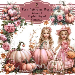Clipart, Digital, PNG, Whimsical Halloween Pumpkins "pink Halloween ...