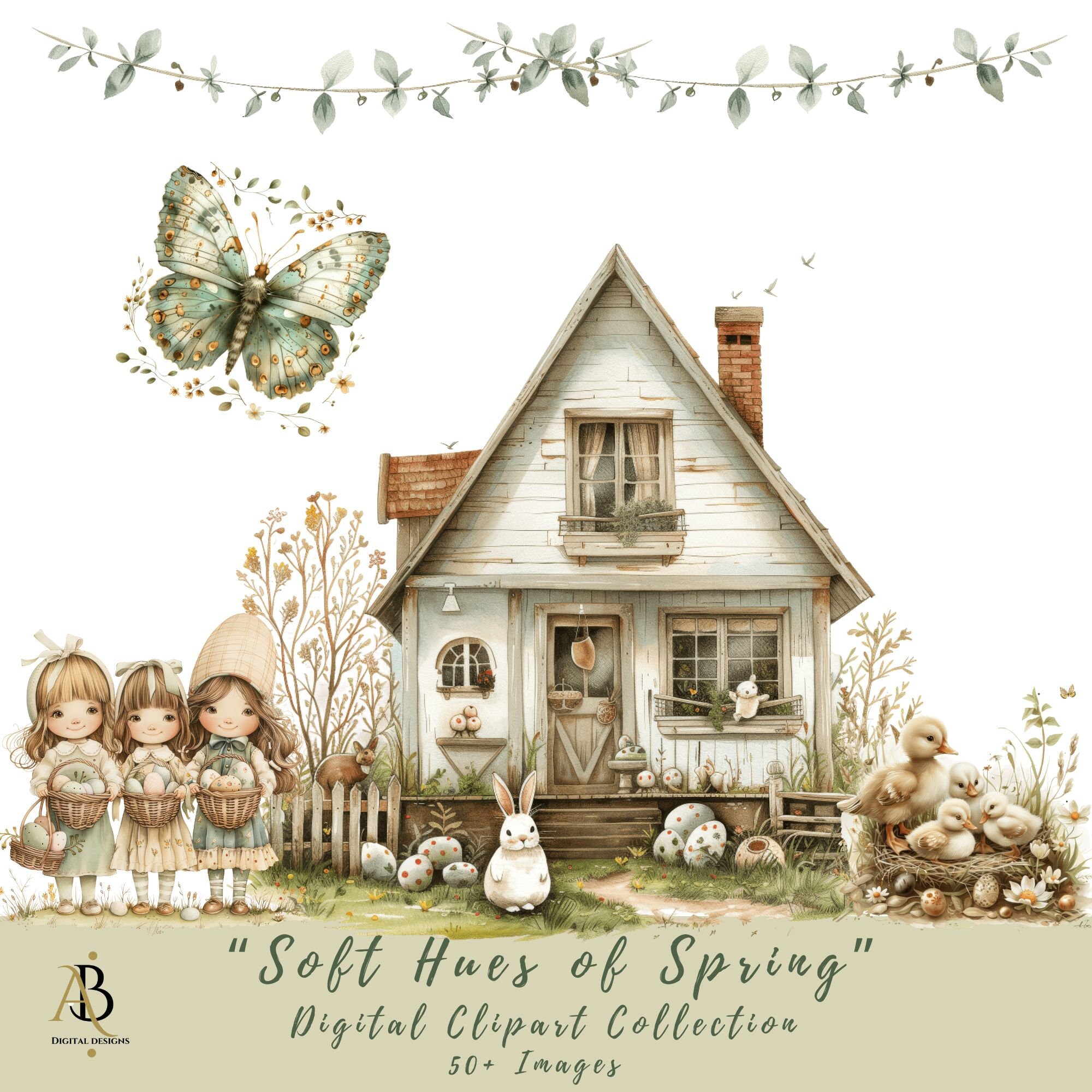Soft Hues of Spring Clipart Collection: Easter Bunnies, Flowers ...