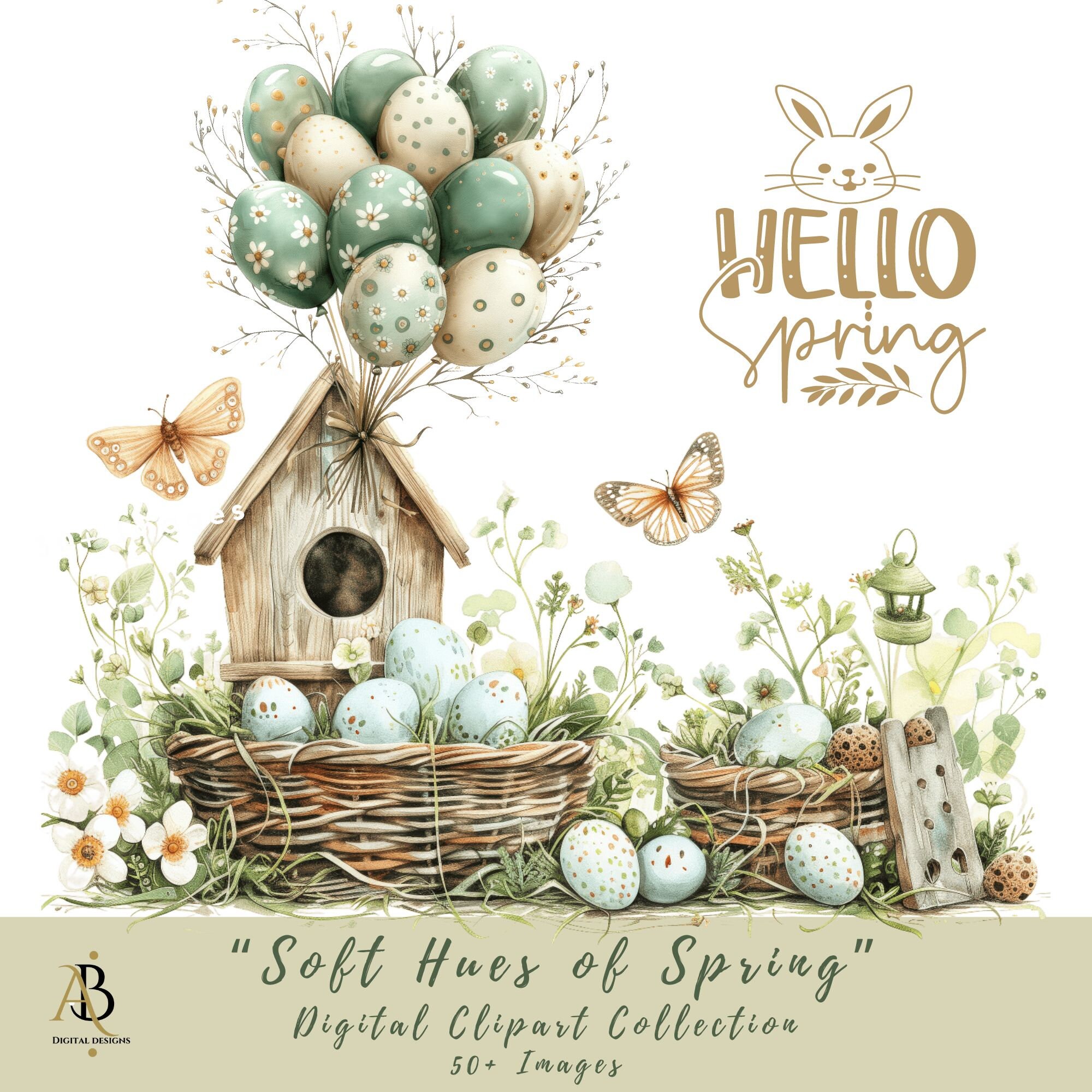 Soft Hues of Spring Clipart Collection: Easter Bunnies, Flowers ...