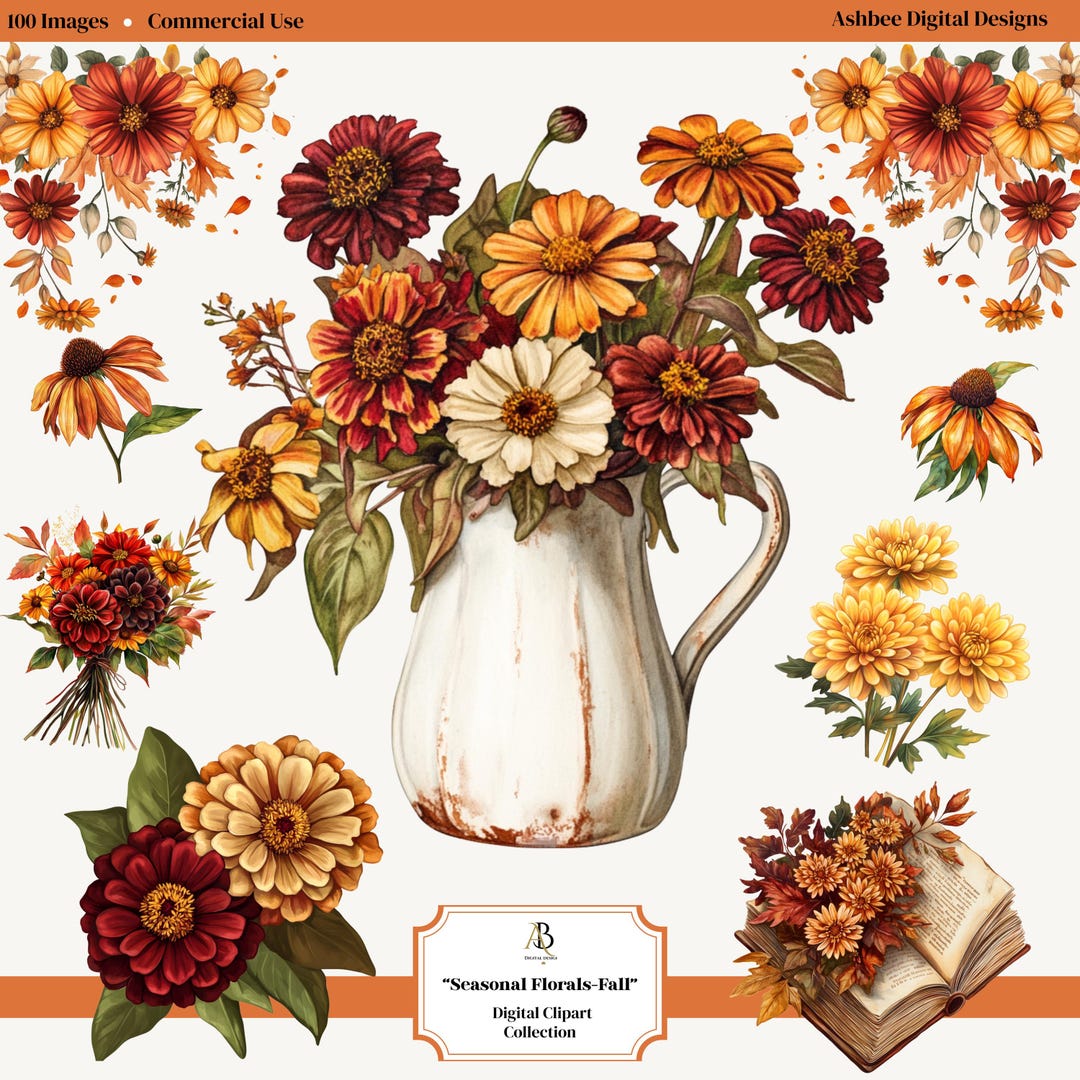 Fall Digital Clipart, 100 Png's - "seasonal Florals-fall" Autumn Flower ...