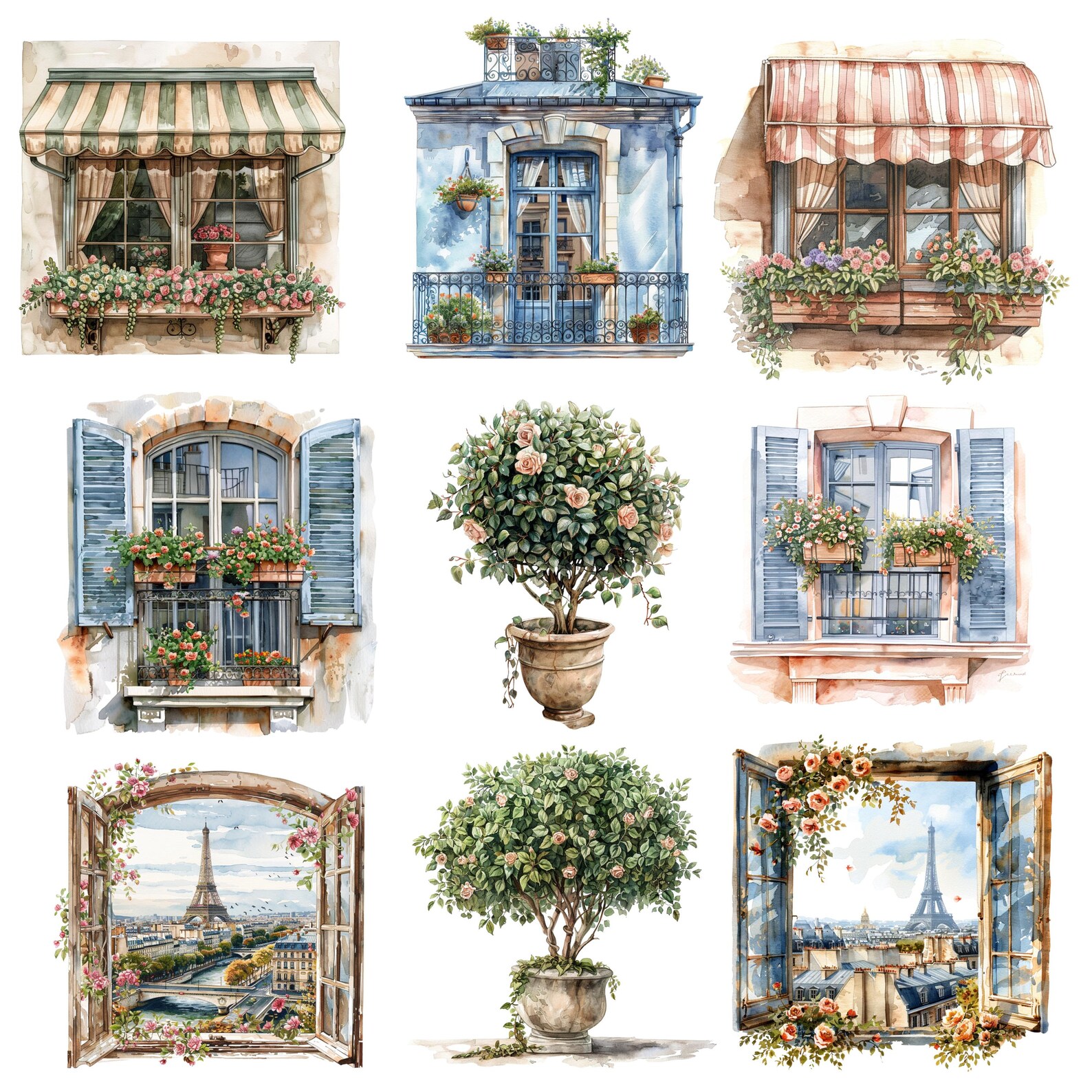 Clipart, Digital, "bonjour Spring" 100 Pngs, Paris in Spring, Eiffel ...