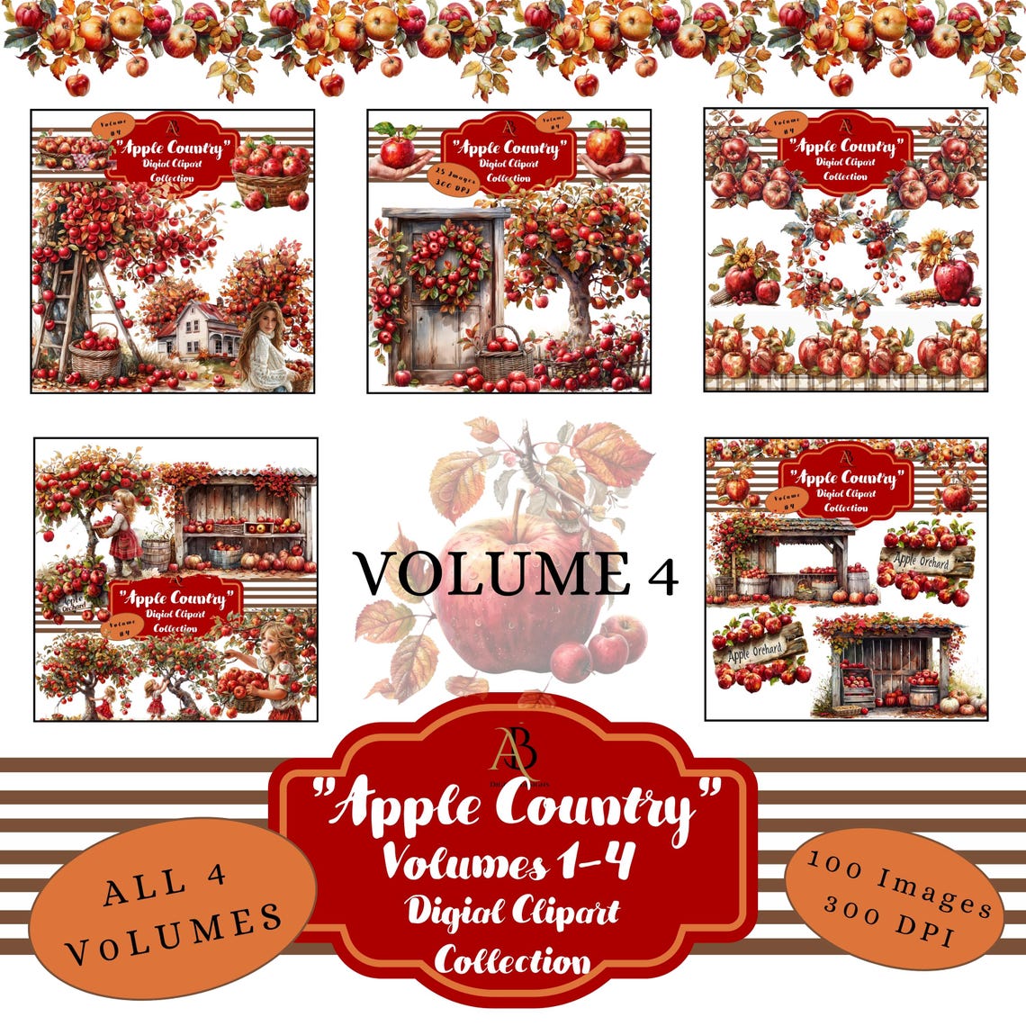 Apple Country - 4 Volume BUNDLE, Clipart, Digital, PNG, Fall Clipart ...