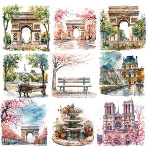Clipart, Digital, "bonjour Spring" 100 Pngs, Paris in Spring, Eiffel ...