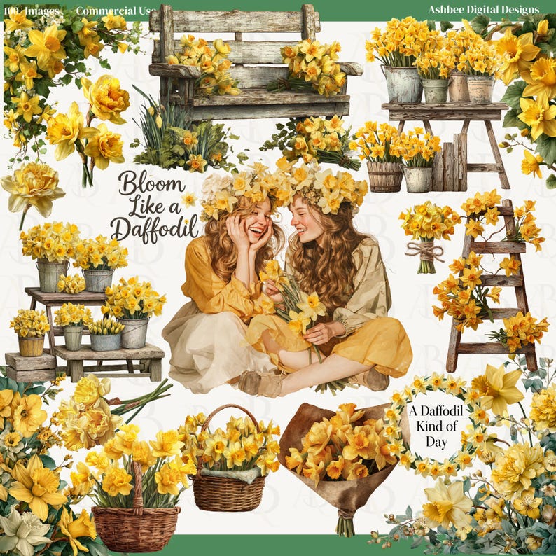 Daffodil Garden Digital Stickers | Spring Floral Clipart | Daffodil ...