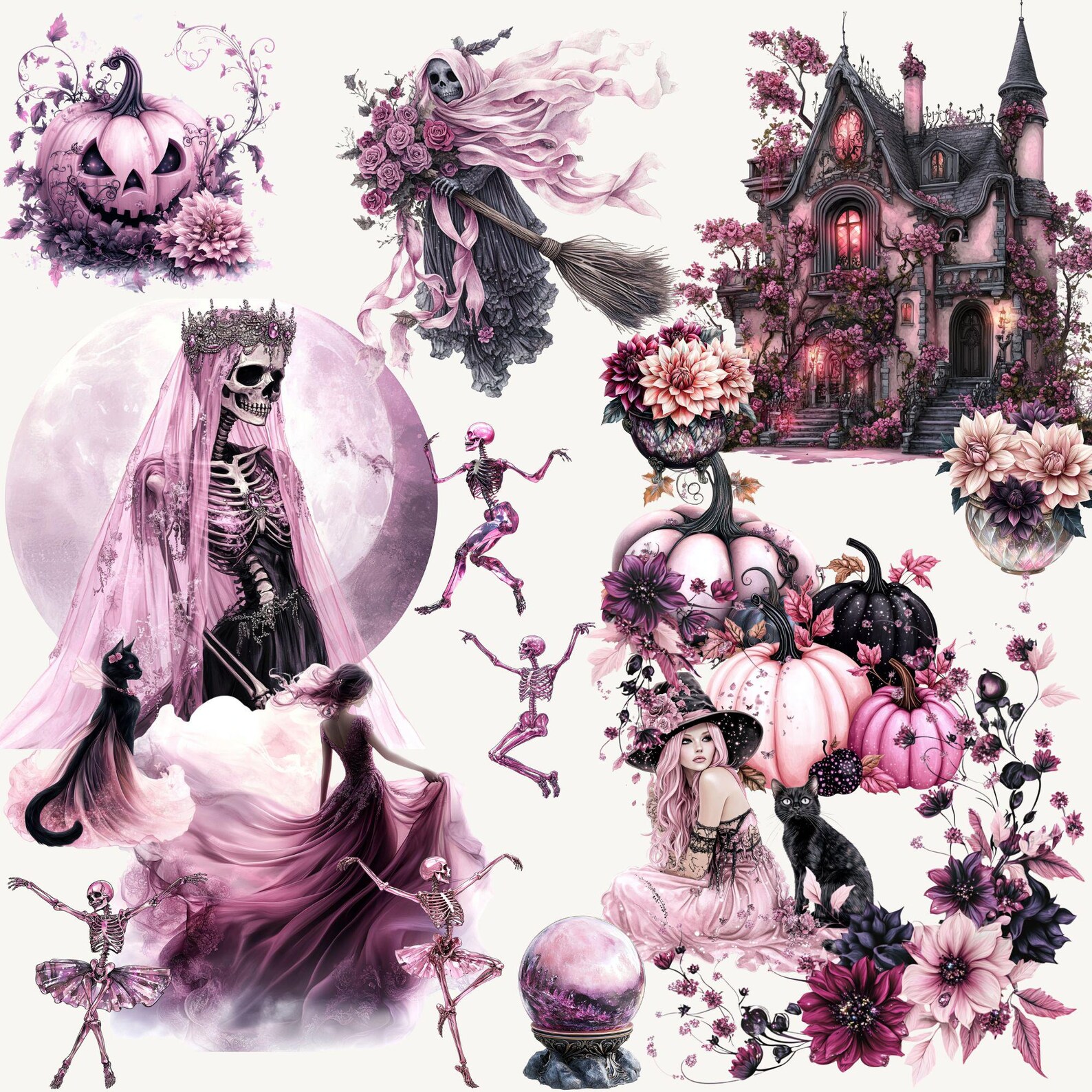 Clipart, Digital, "ghouls Just Wanna Have Fun" 100 Png's, Bright Pink ...