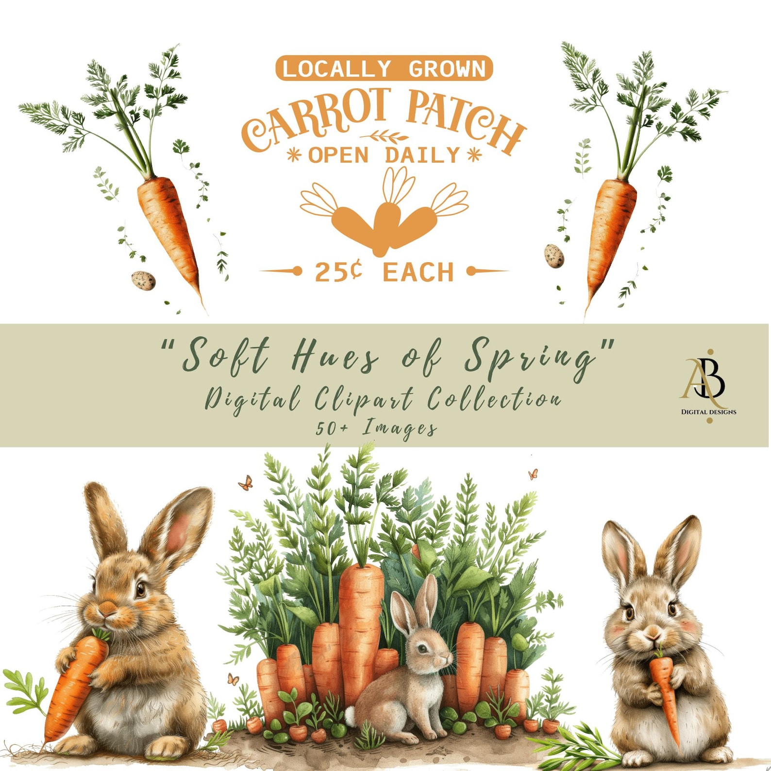 Clipart Digital Clipart PNG Spring Easter Bunnies Flowers Clipart ...