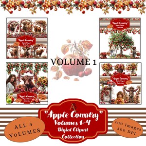 Apple Country - 4 Volume BUNDLE, Clipart, Digital, PNG, Fall Clipart ...